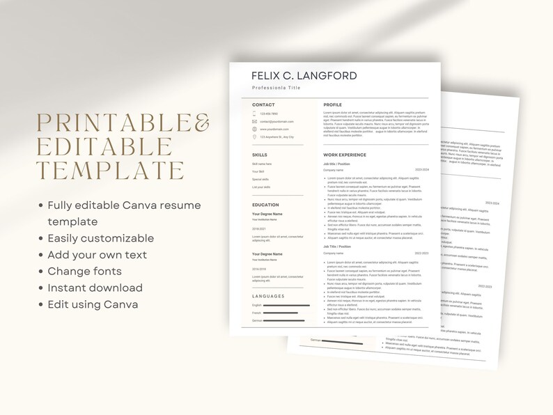 Canva Resume Templates, Canva CV Template, Best CV Template, CV Letter ...