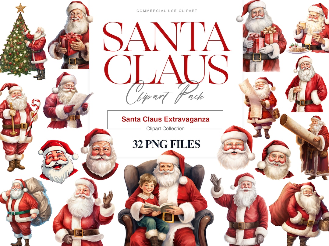 Watercolor Santa Clipart, Santa Claus PNG, Christmas Santa Sticker ...