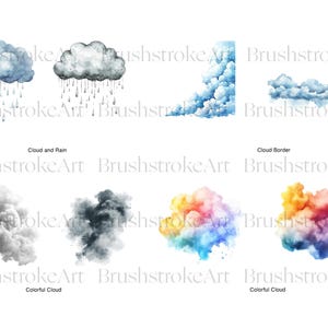 Watercolor Clouds Clipart, Rain Clouds, Fluffy, Sky Clipart, White ...