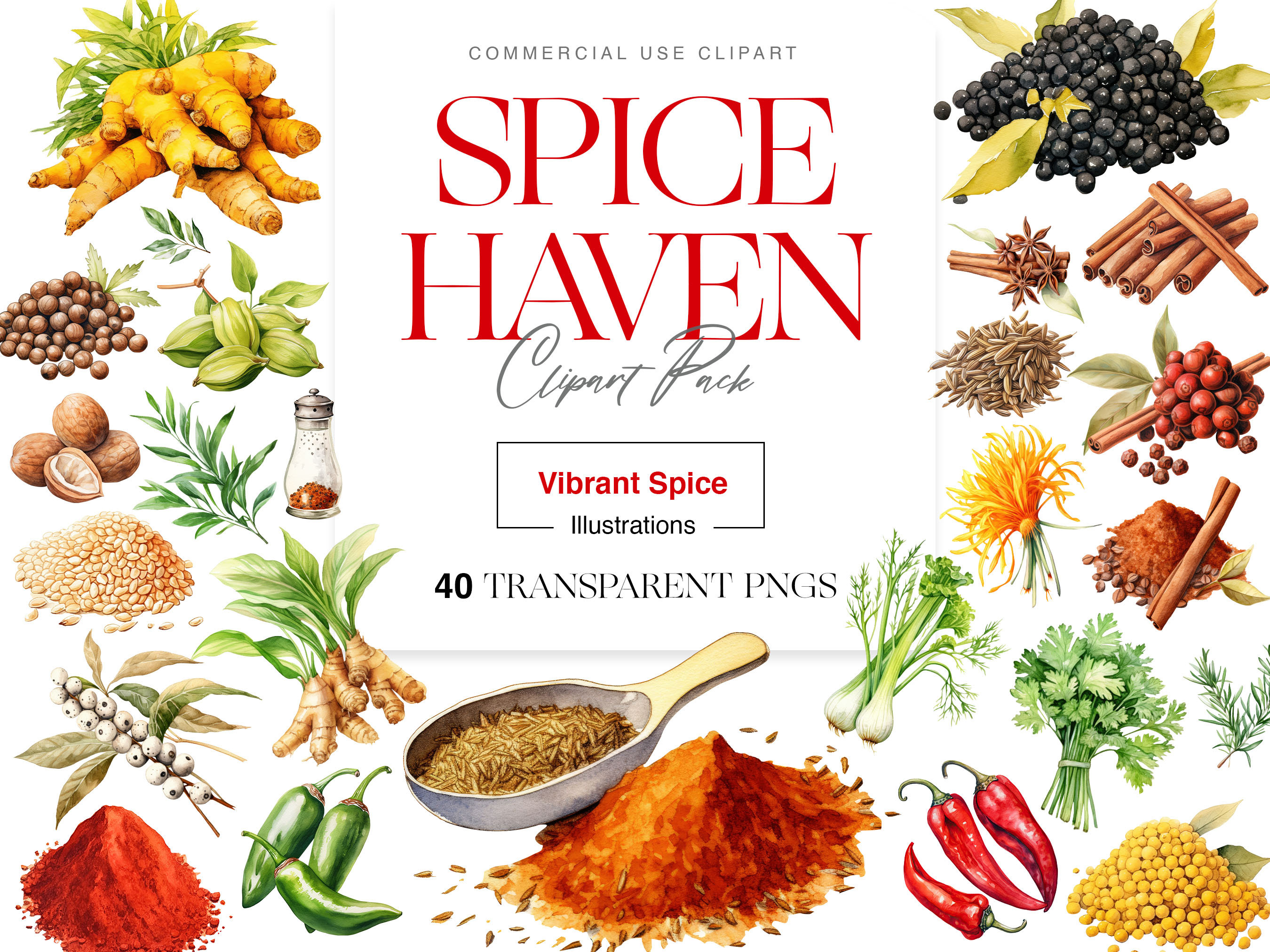 Watercolor Herbs and Spices, Cooking Clipart, Culinary Herbs, Mint ...