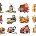 Rustic Farm Clipart, Farmhouse, Farmer, Scarecrow, Tractor, Hay Bale ...