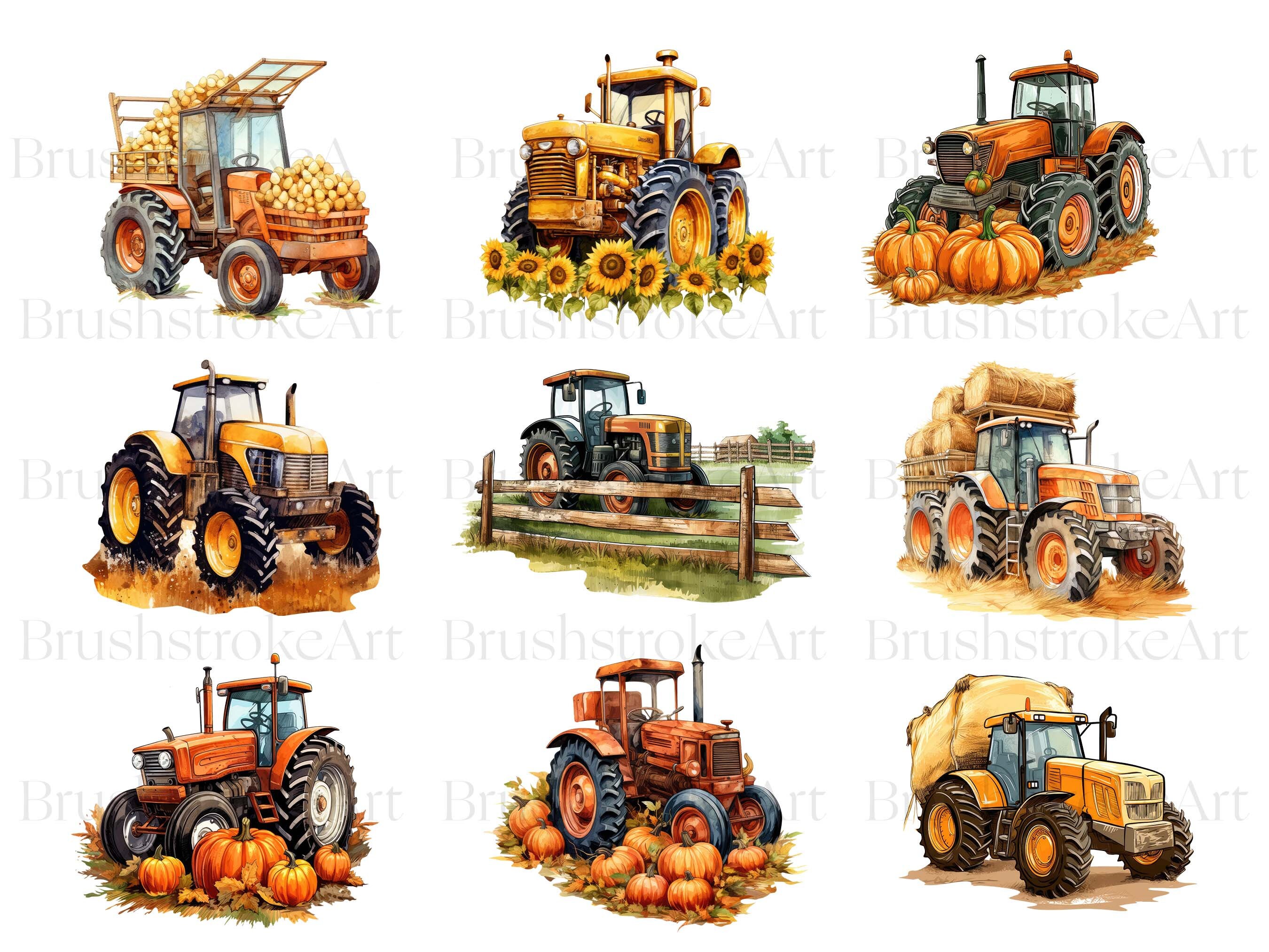 Watercolor Farming Clipart, Cute Animals, Cow, Sheep, Tractors, Pumpkin ...