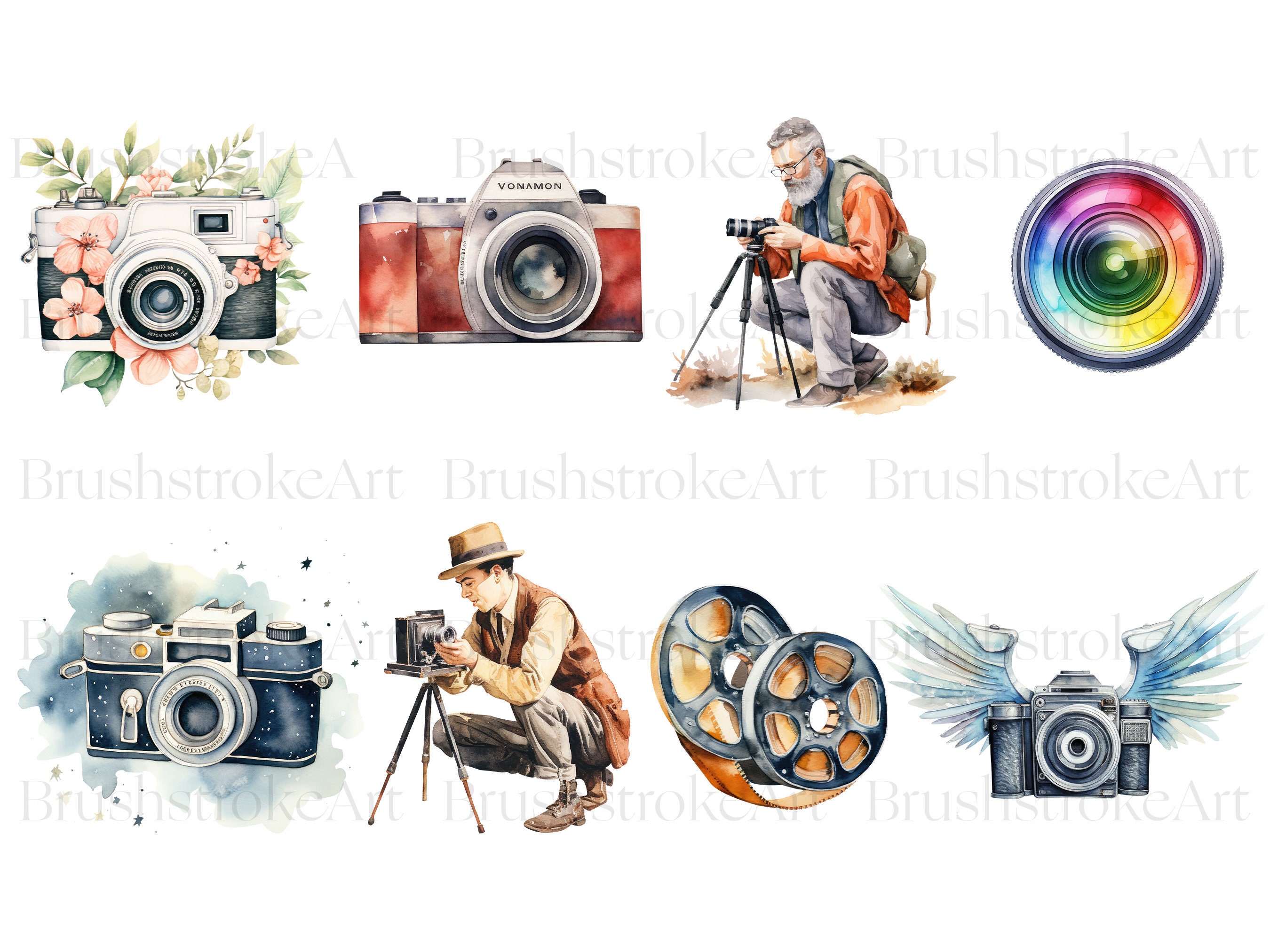33 Watercolor Camera Clipart, Retro Camera PNG, Vintage Camera ...
