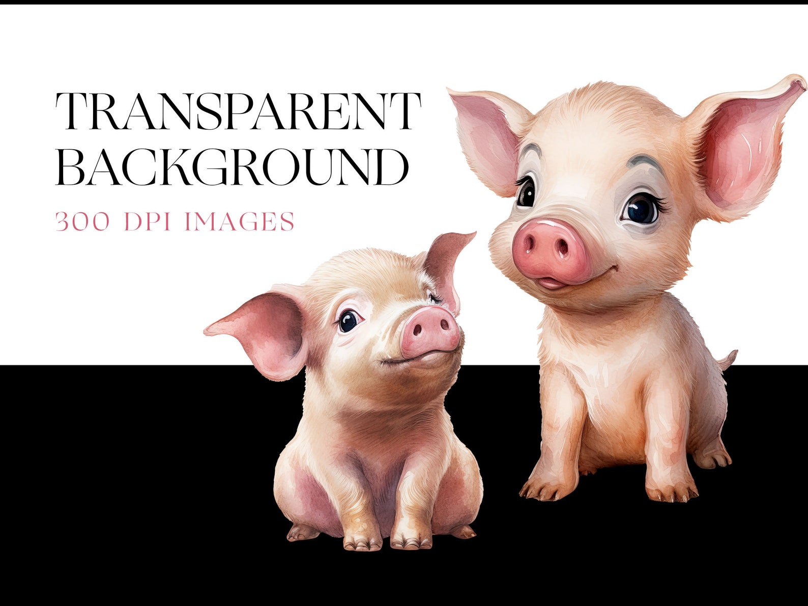 Piglet Clipart Pack: Watercolor Pig, Baby Animal PNG Images for Kids ...