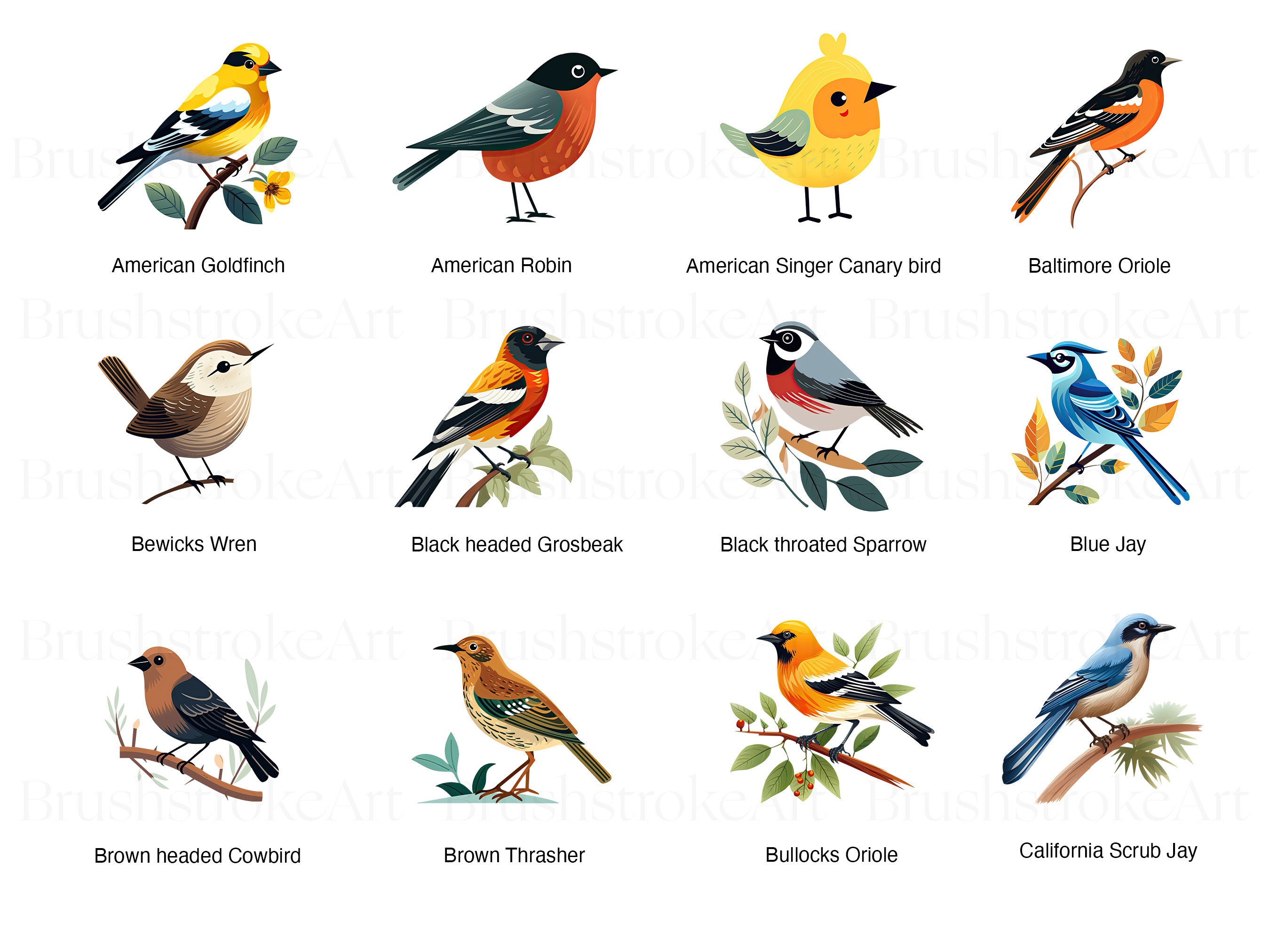 53 Watercolor Bird Clipart, Bird Illustrations, Woodpecker, Robin ...