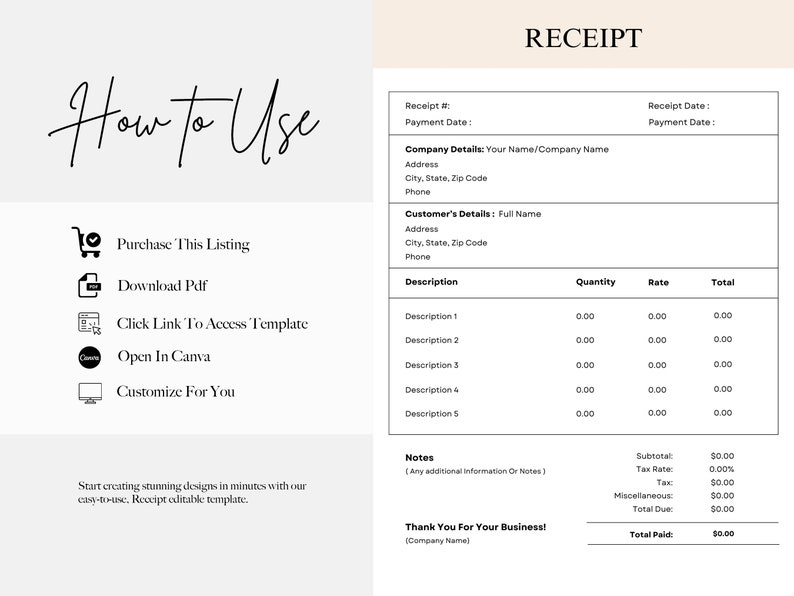 Printable Receipt Template, Blank Receipt Template, Receipt of Payment ...