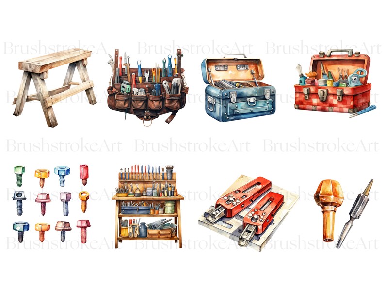 Watercolor Tools Clipart, Men PNG, Handyman, Mechanic Tools, Toolbox ...