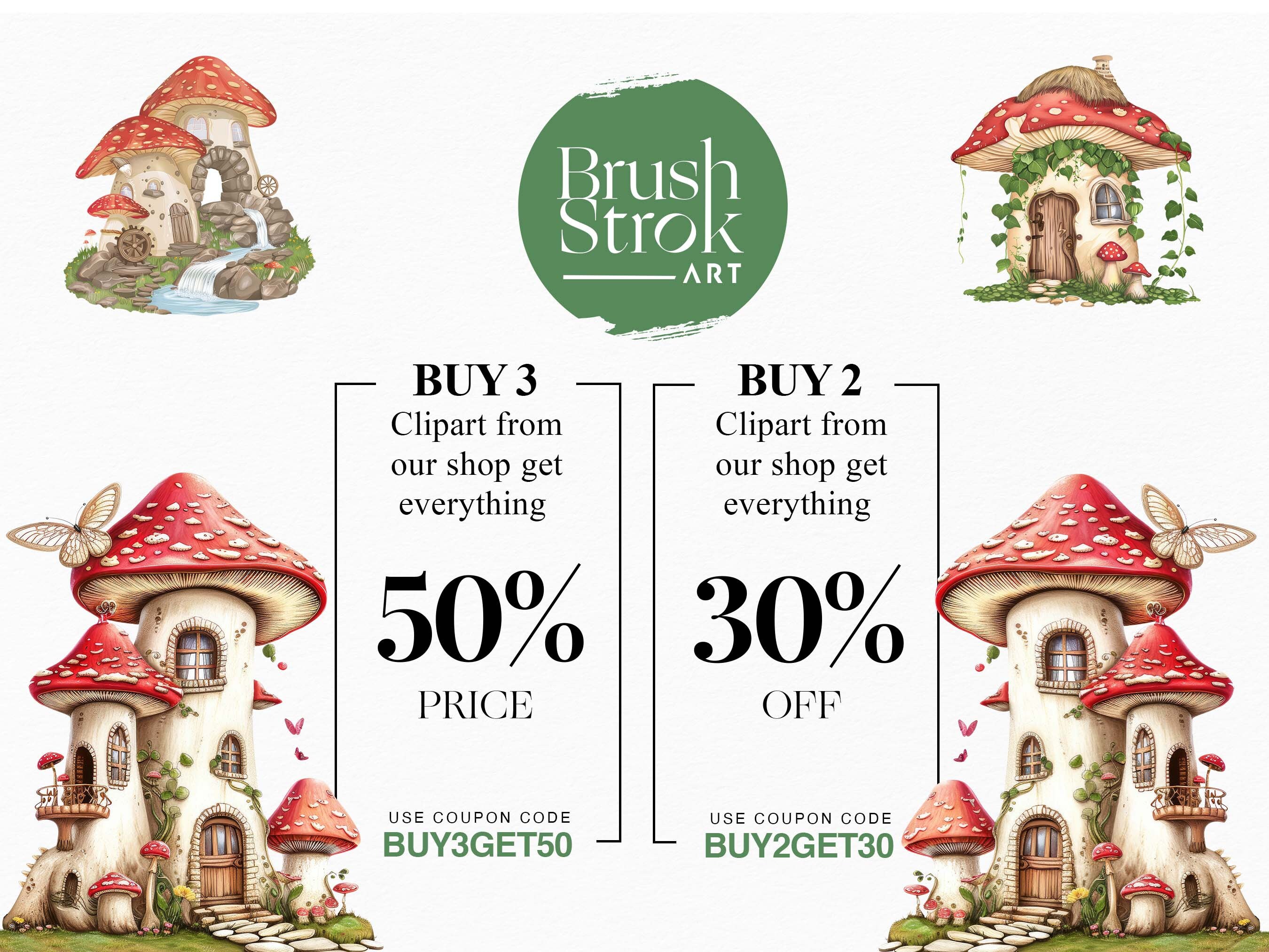 Watercolor Mushroom House Clipart| Fairy Mushroom Home| Fantasy House ...