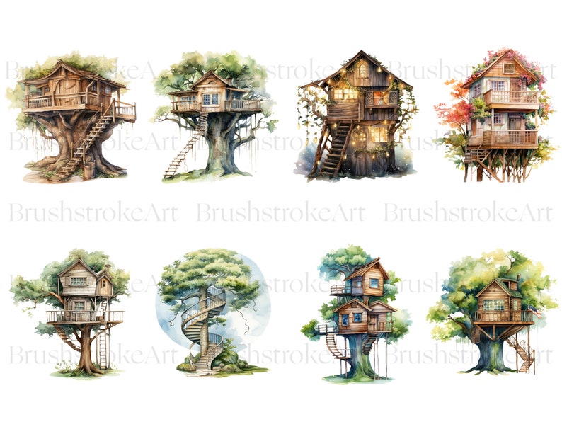 Watercolor Treehouse Clipart, Cute Treehouses, Garden House, Woodland ...
