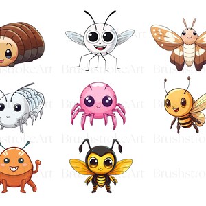 Kawaii Insects Clipart, 26 Watercolor Bugs, Cute Spider, Caterpillar ...