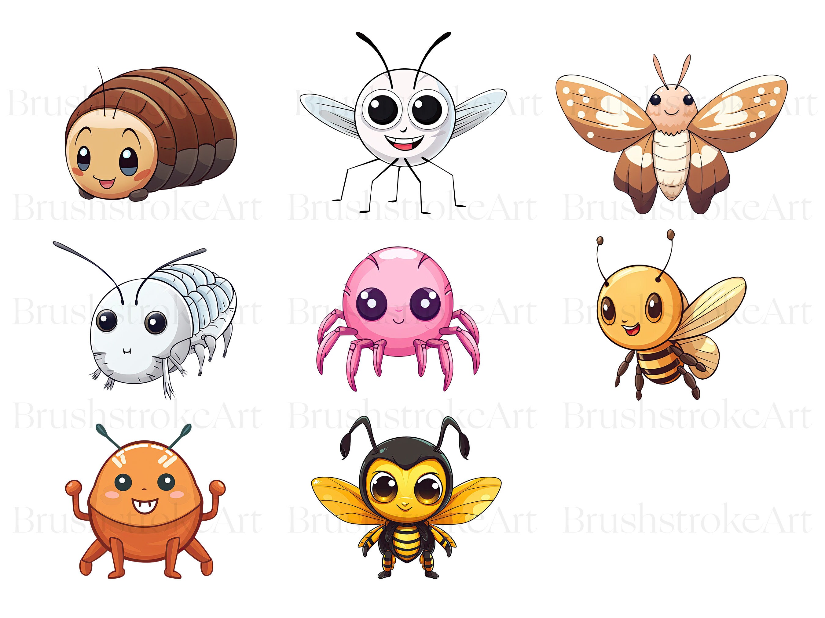 Kawaii Insects Clipart, 26 Watercolor Bugs, Cute Spider, Caterpillar ...