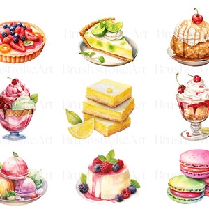 Watercolor Dessert Clipart, Cake, Pie, Donut, Sweet Treats, Food Lover ...