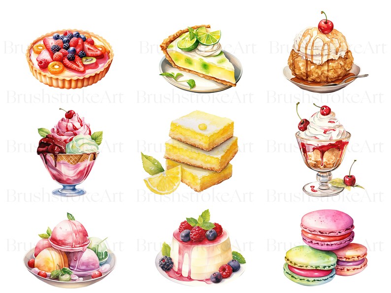 Watercolor Dessert Clipart, Cake, Pie, Donut, Sweet Treats, Food Lover ...