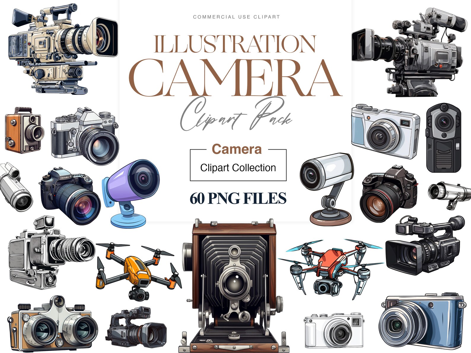 Watercolor Camera Clipart, Vintage Camera, Photography Art, Camera ...
