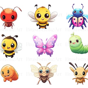 Kawaii Insects Clipart, 26 Watercolor Bugs, Cute Spider, Caterpillar ...