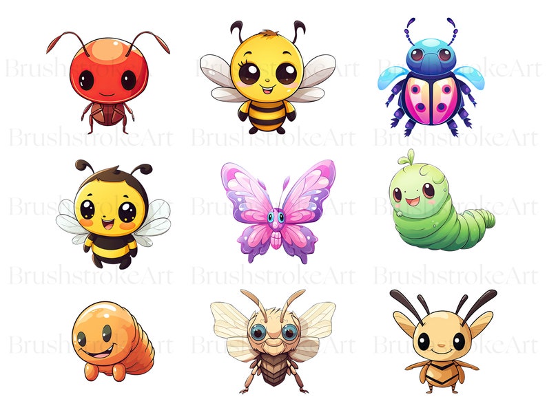 Kawaii Insects Clipart, 26 Watercolor Bugs, Cute Spider, Caterpillar ...
