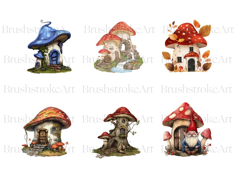 Watercolor Mushroom House Clipart| Fairy Mushroom Home| Fantasy House ...