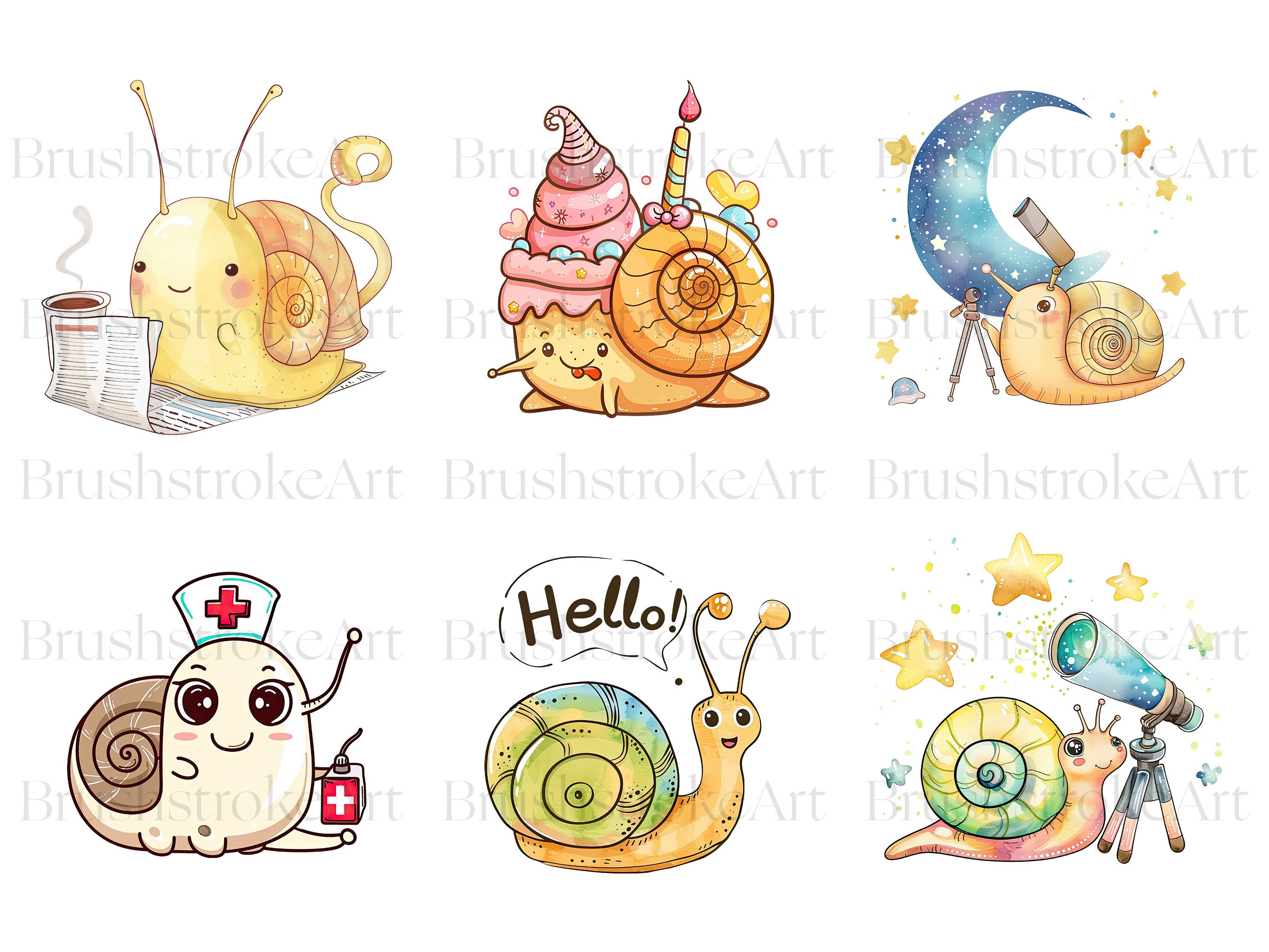 Watercolor Snail Clipart, Cute Snail PNG, Garden Snail, Little Snail ...