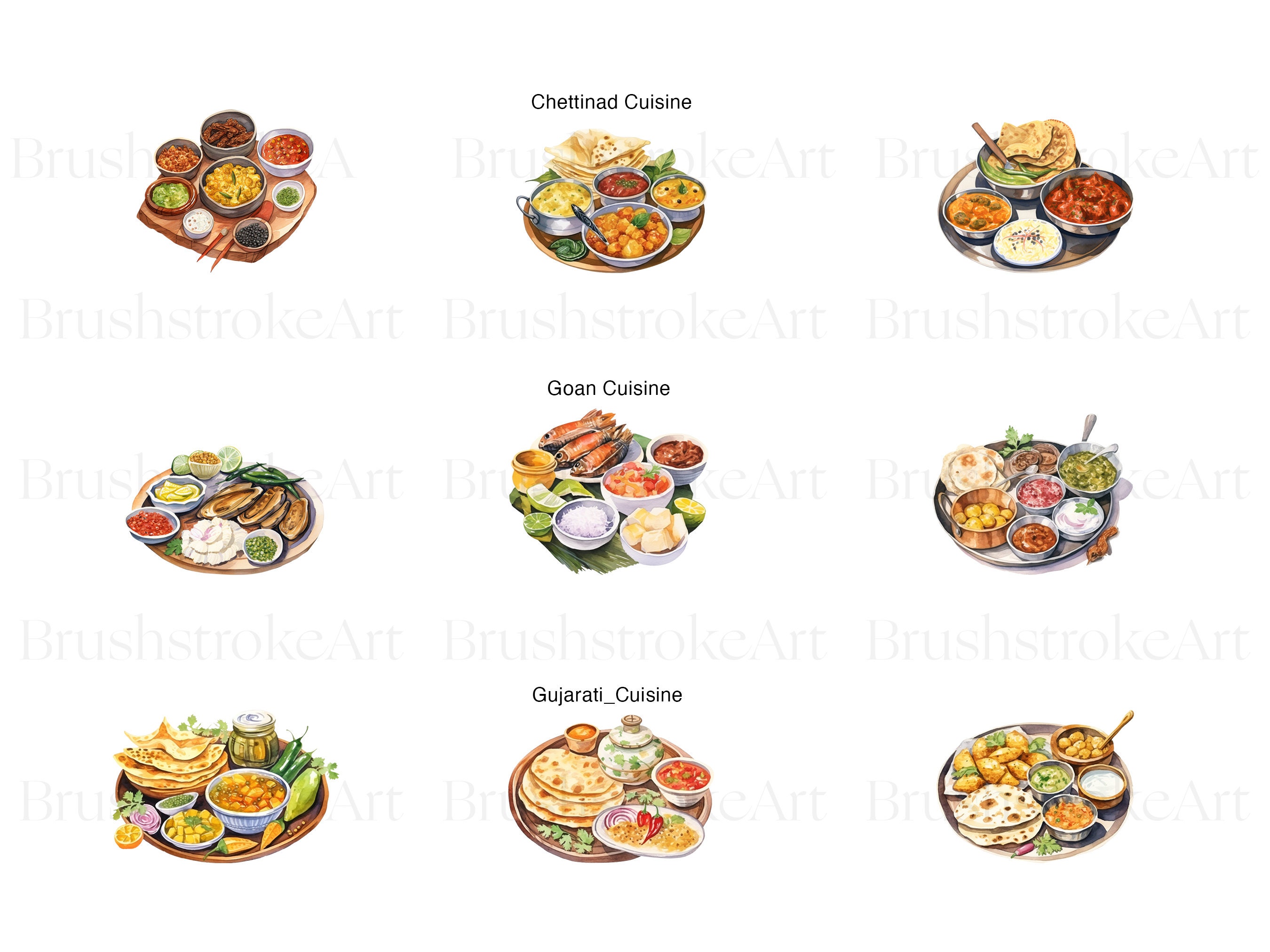 Watercolor Indian Food Clipart, Indian Dish, Tandoori Chicken, Biriyani ...