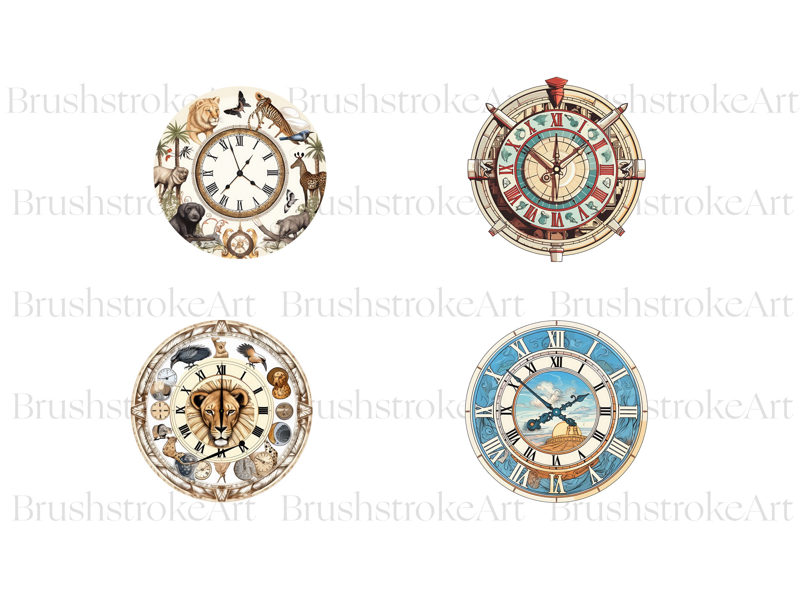 Watercolor Clock Clipart| Vintage Clock| Retro Clipart| Wall Clock PNG ...