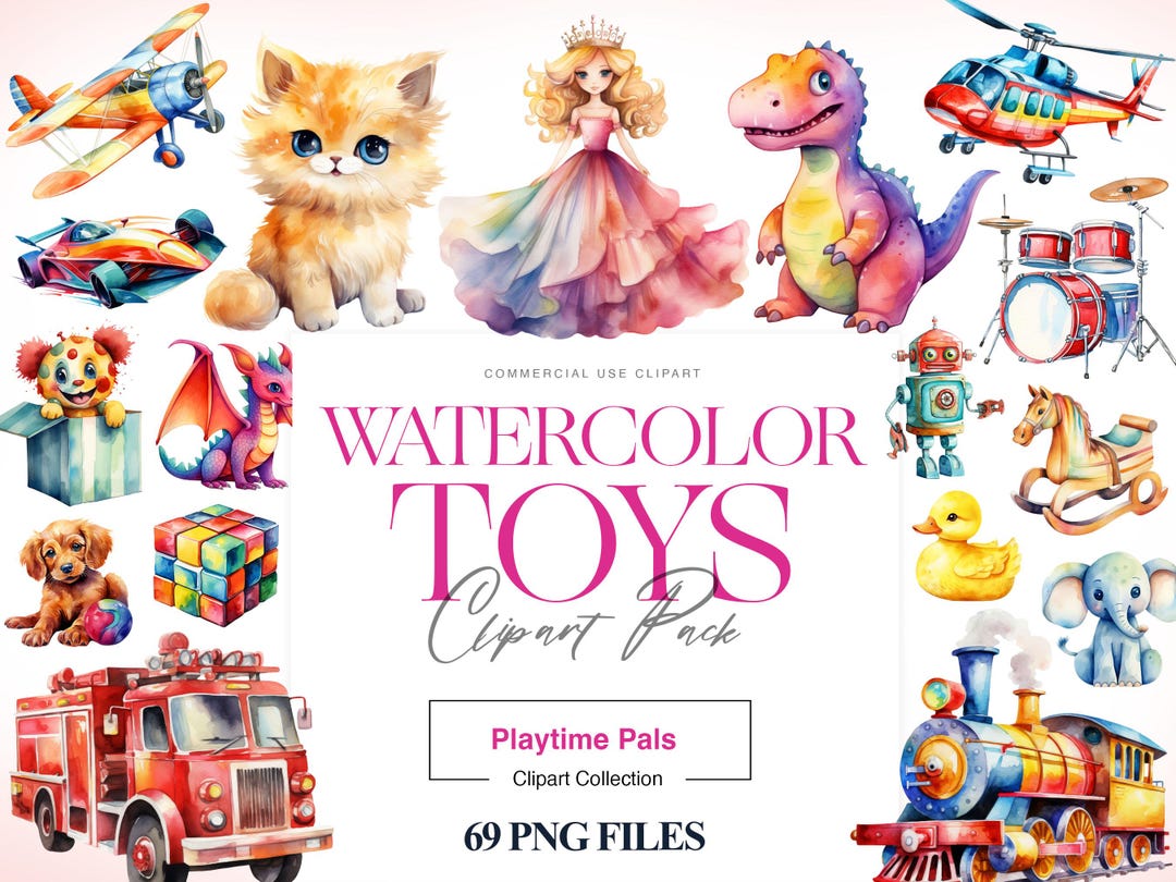 Watercolor Baby Toys Clipart, Stuffed Animals, Toy Clipart, Cute Doll ...