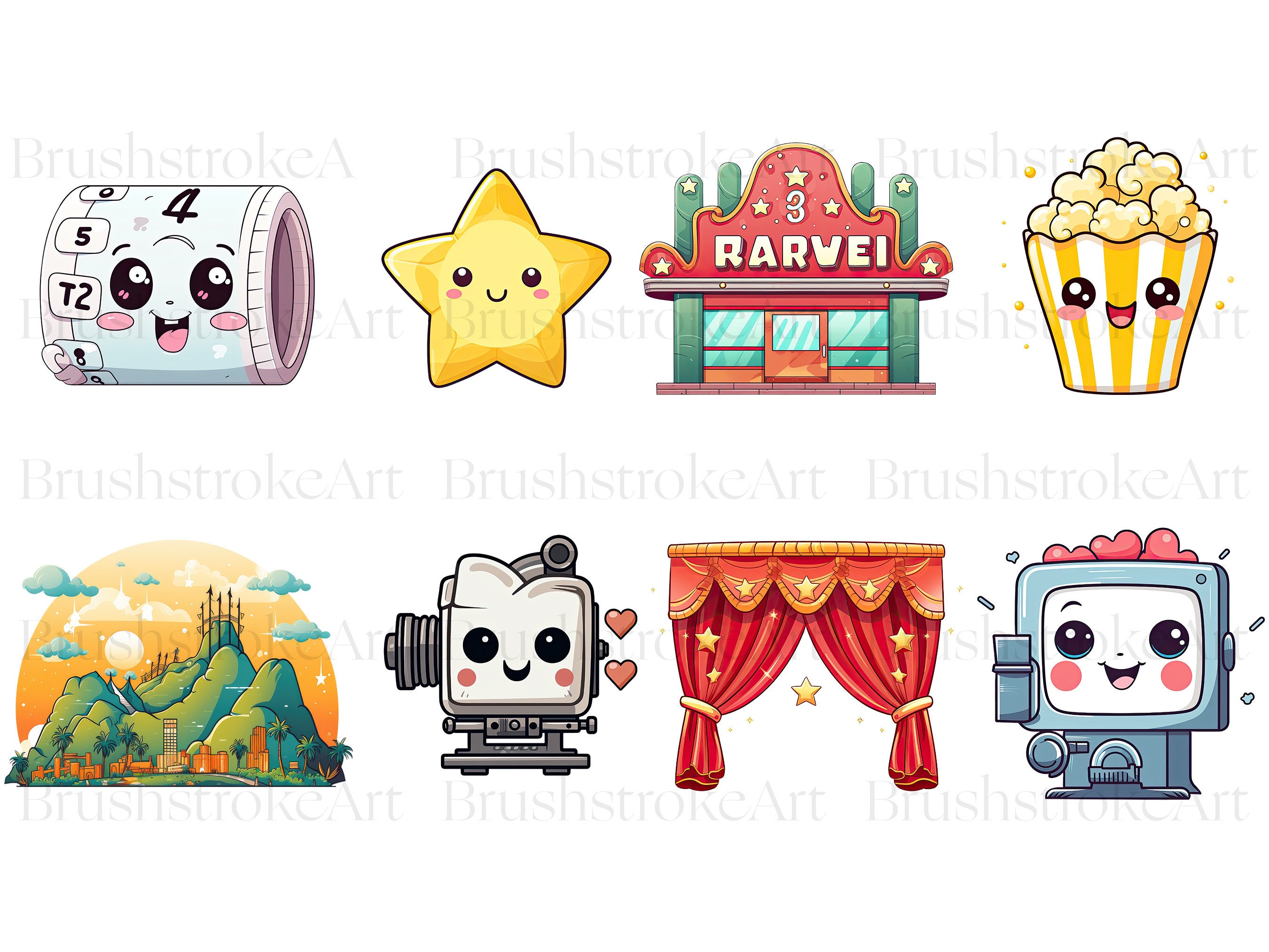 Watercolor Movie Clipart, Kawaii, Cinema, Film, Movie Party, Theatre ...