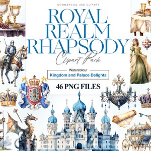 Watercolor Royal Clipart, Princess, Knight, Fairytale, Dragon, Vintage ...