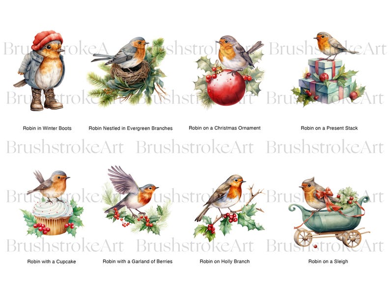 Christmas Robin Clipart, Red Robin Bird, Christmas Floral Bird, Winter ...