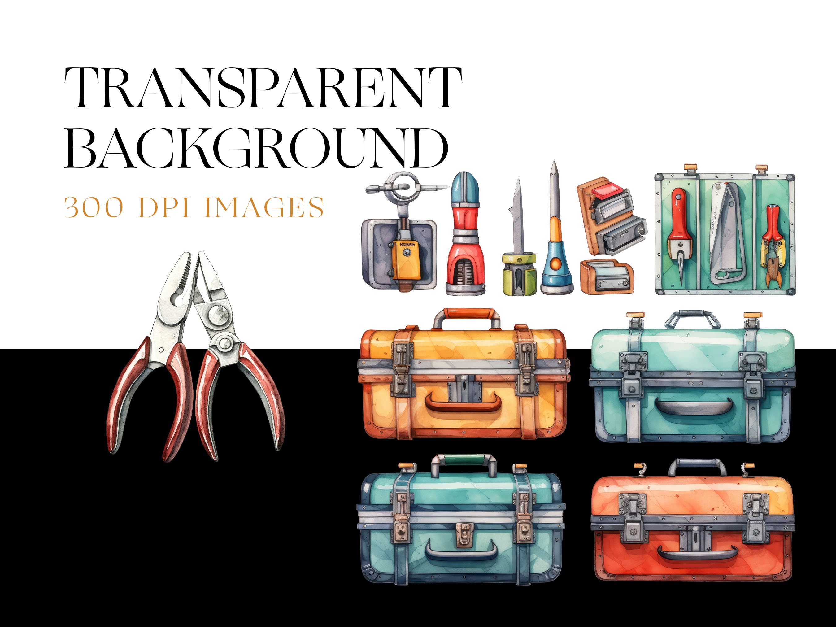 Watercolor Tools Clipart, Men PNG, Handyman, Mechanic Tools, Toolbox ...