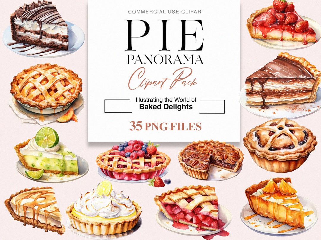Watercolor Pie Clipart, Pies, Pumpkin Pie, Apple Pie, Blueberry, Key ...