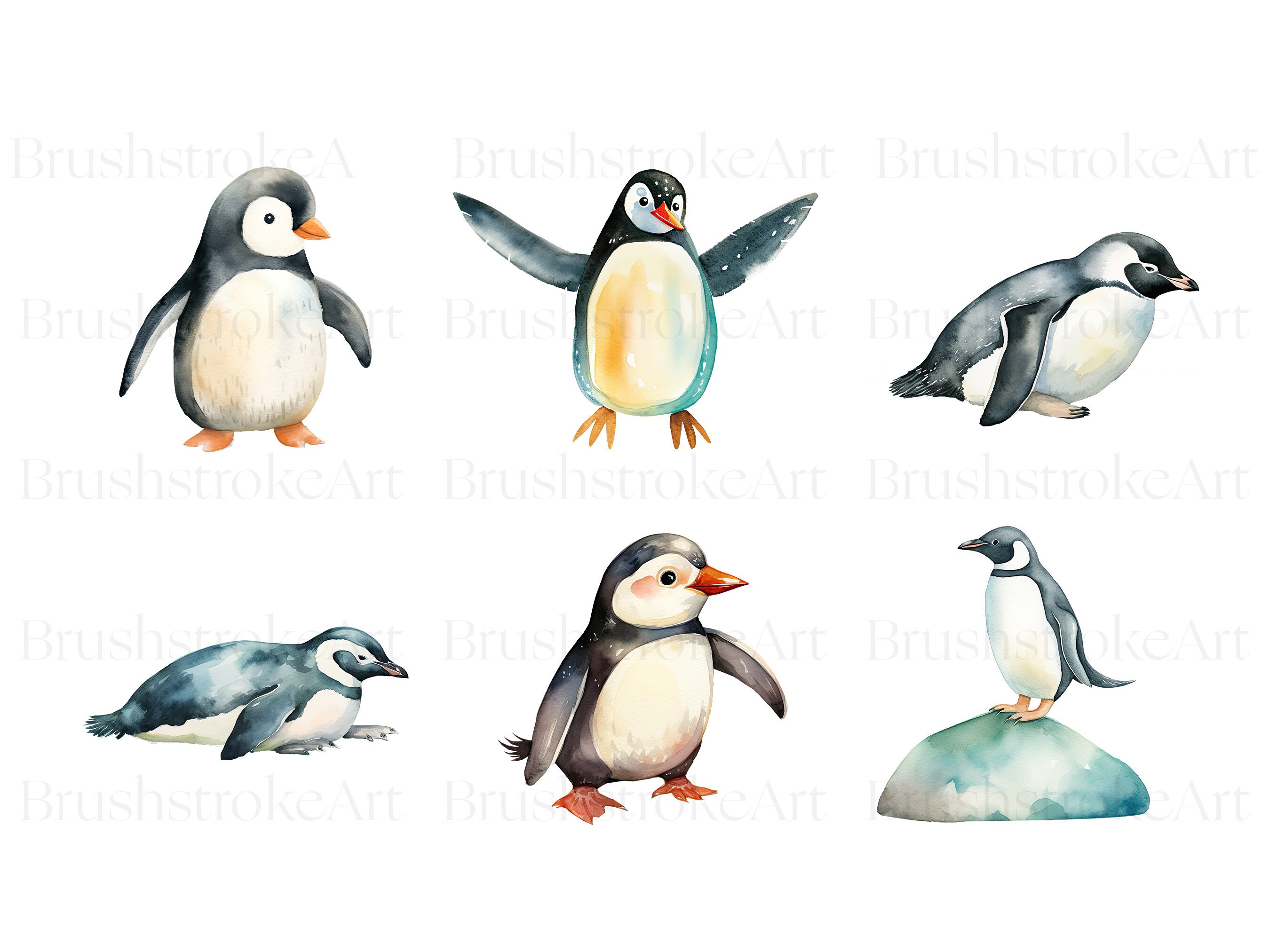 Watercolor Penguin Clipart, Baby Penguin PNG, Chinstrap, Emperor ...
