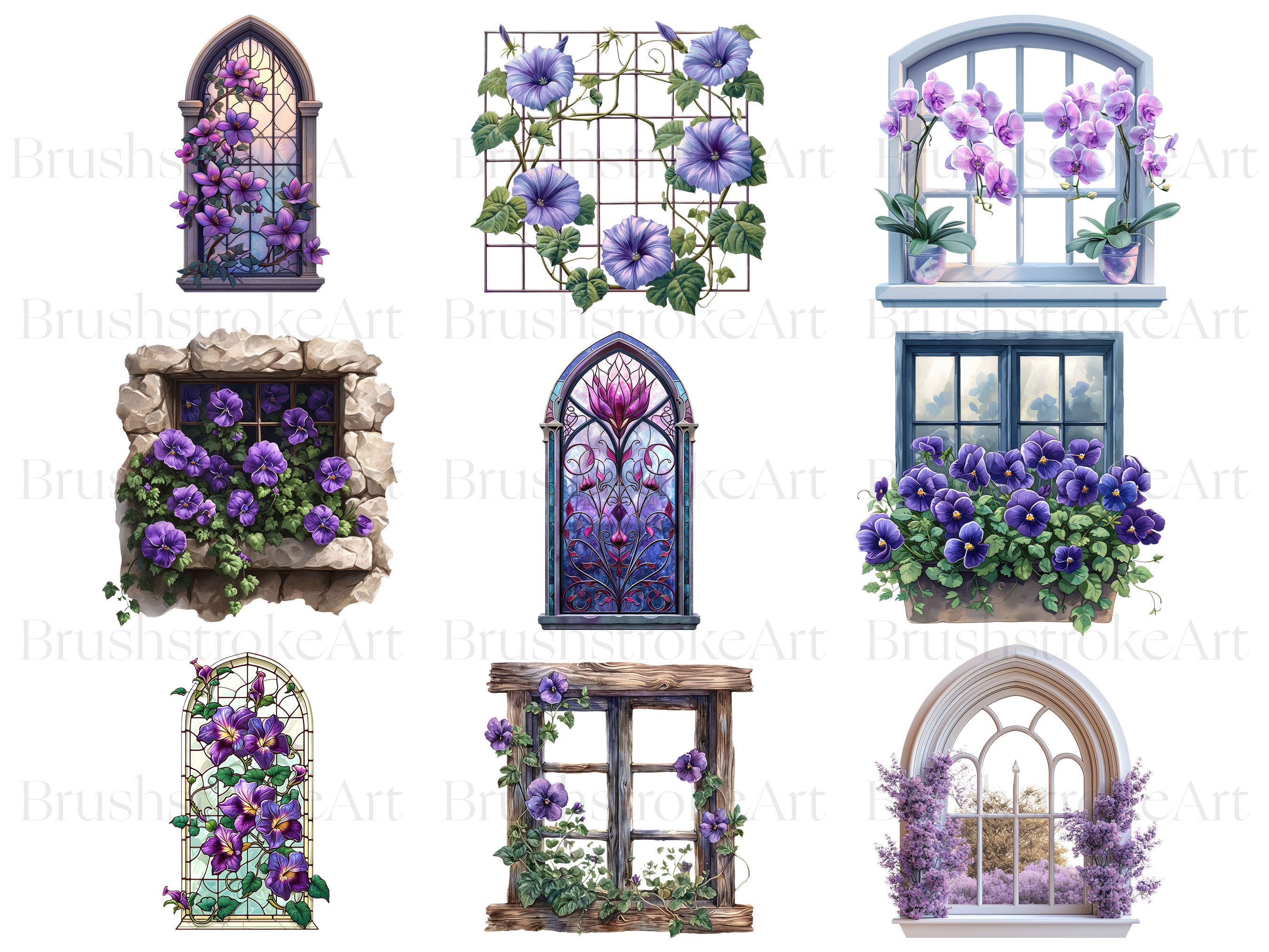 Watercolor Floral Windows Clipart, Spring Morning Window, Cottage Core ...