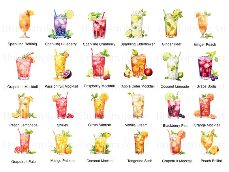 Mocktail Moments Clipart Pack: 92 Watercolor Digital PNG, High ...