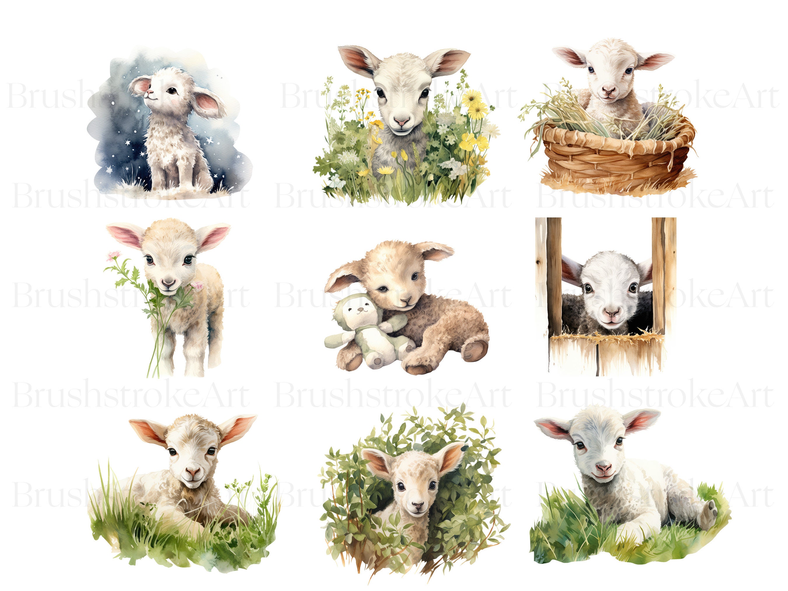Watercolor Lamb Clipart, Baby Sheep Clipart, Baby Lamb, Farm Animals PNG, Nursery Wall Art, Cute ...