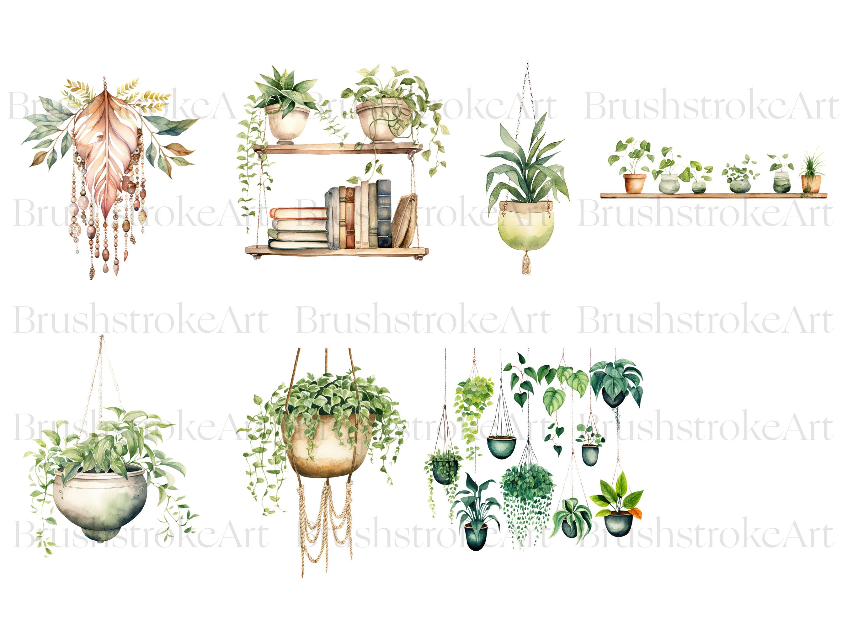 Watercolor Hanging Plants Clipart, House Plants, Potted Plants, Hanging ...