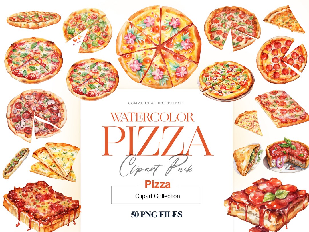 Watercolor Pizza Clipart, Pizza Margherita, Italian Food Clipart, Pizza ...