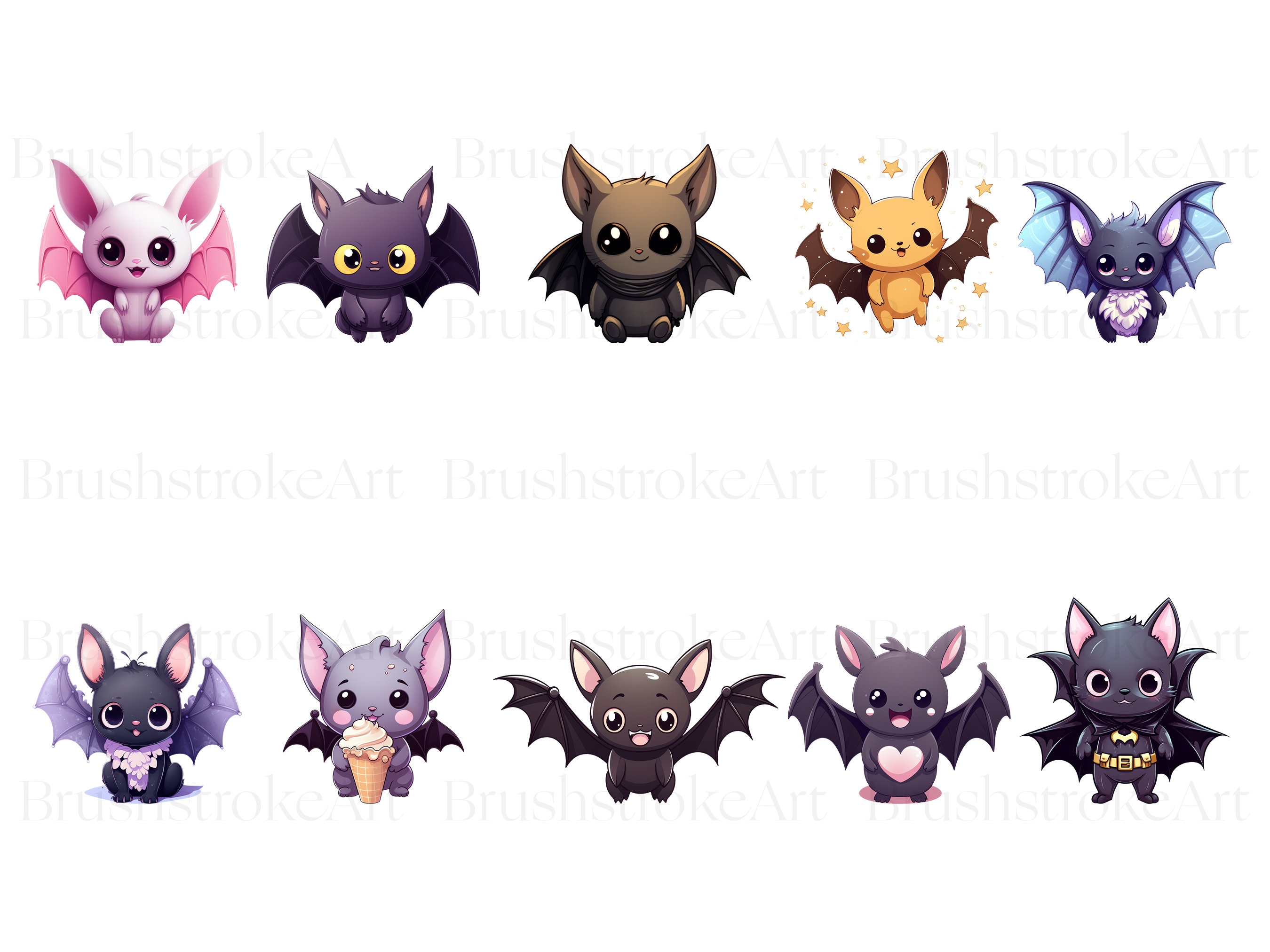 Kawaii Bat Clipart, Baby Bat, Cute Halloween Bat, Kawaii Chibi Bat, Not ...