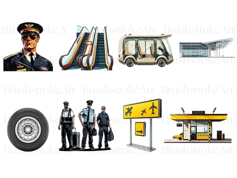 Watercolor Airport Clipart, Pilot, Plane, Aero Plane, Airport Luggage ...