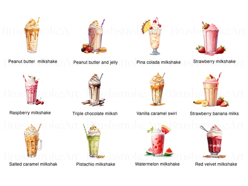 Watercolour Milkshake Clipart: Instant Download PNG Files for Creative ...