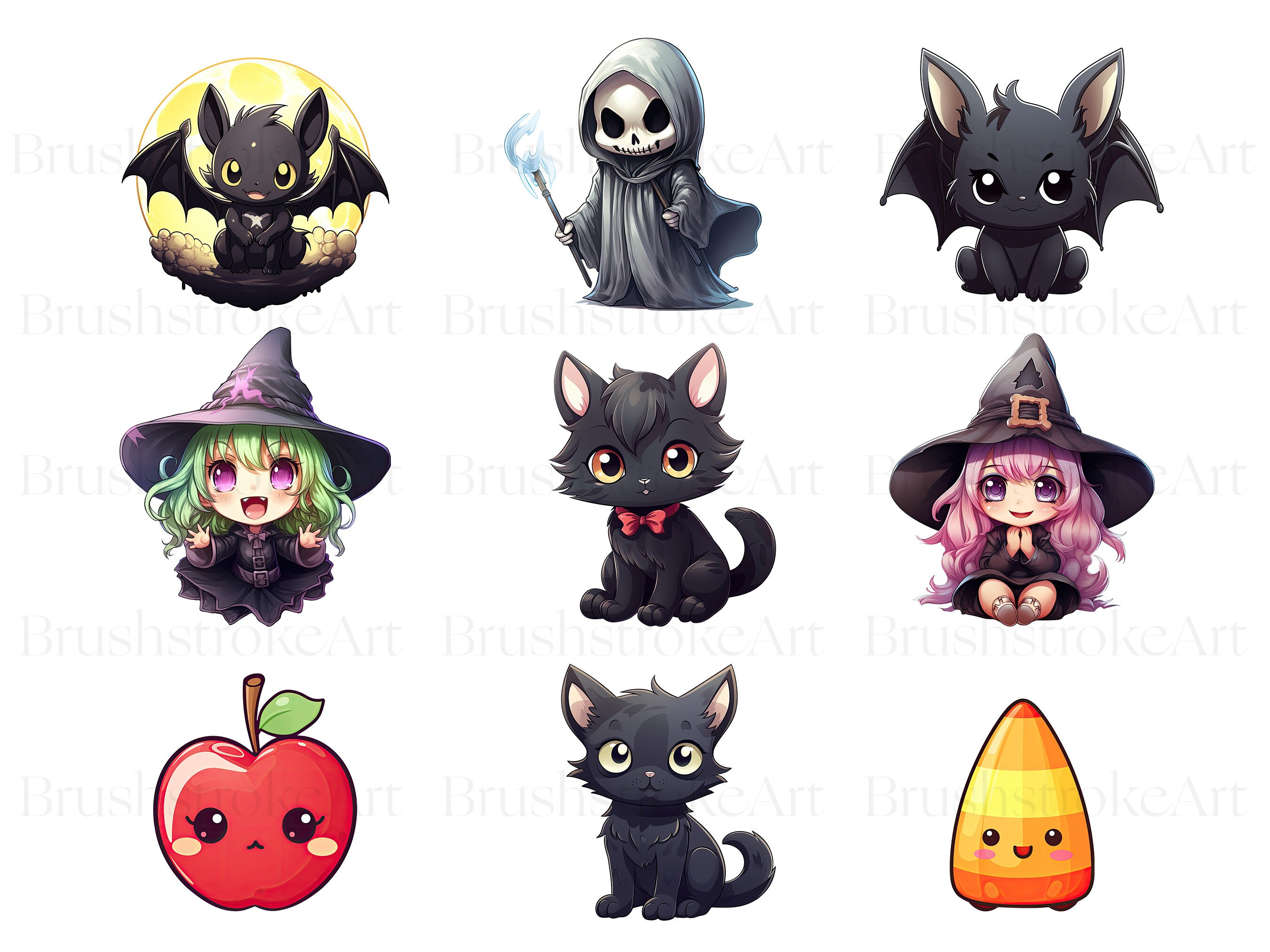 Kawaii Watercolor Halloween Clipart, Cute Ghost, Zombie, Jack-o-lantern ...