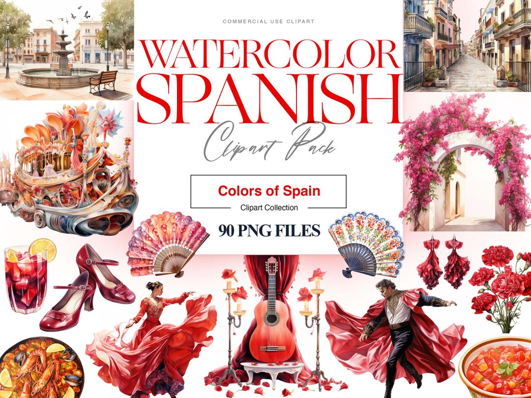 Watercolor Spain Clipart, Flamenco Dancer, Toreador, Spanish Food PNG ...