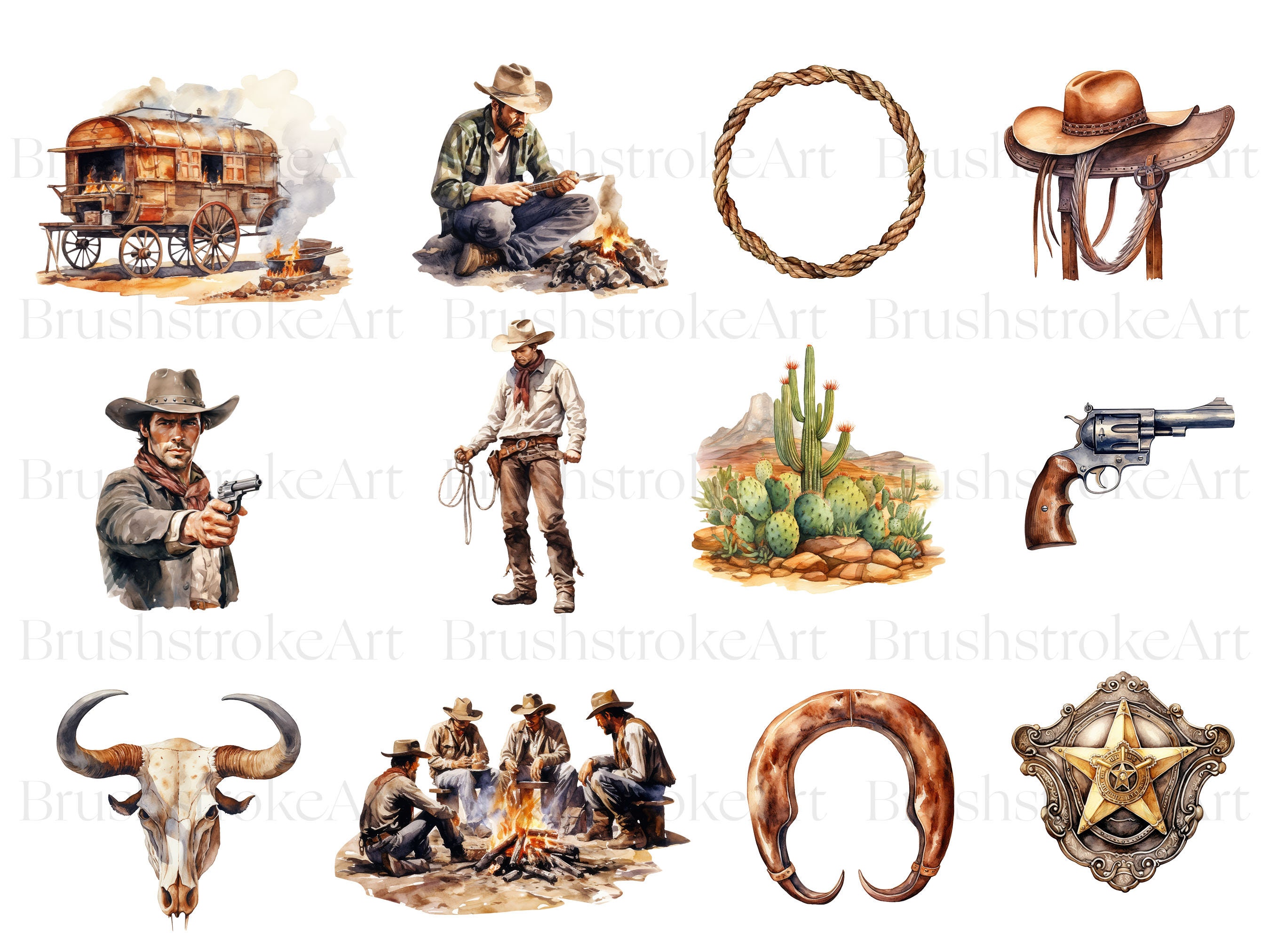 Watercolor Cowboy Clipart, Horse, Cactus, Dude Ranch, Cowboy Boots ...