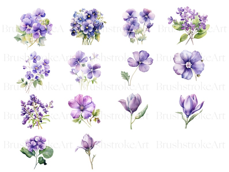 Watercolor Violet Flower, February Birth Month Flower, Violet Bouquet ...