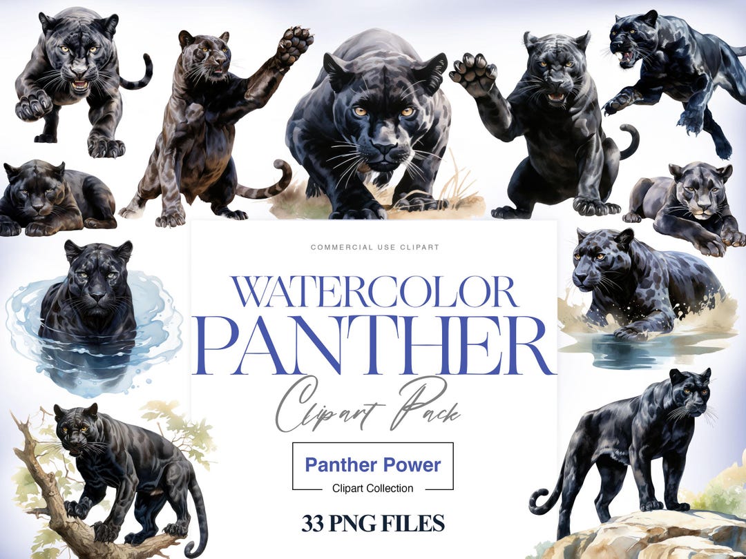 Watercolor Panther Clipart, Big Cat, Black Panther, Panthera, Wild Cat ...