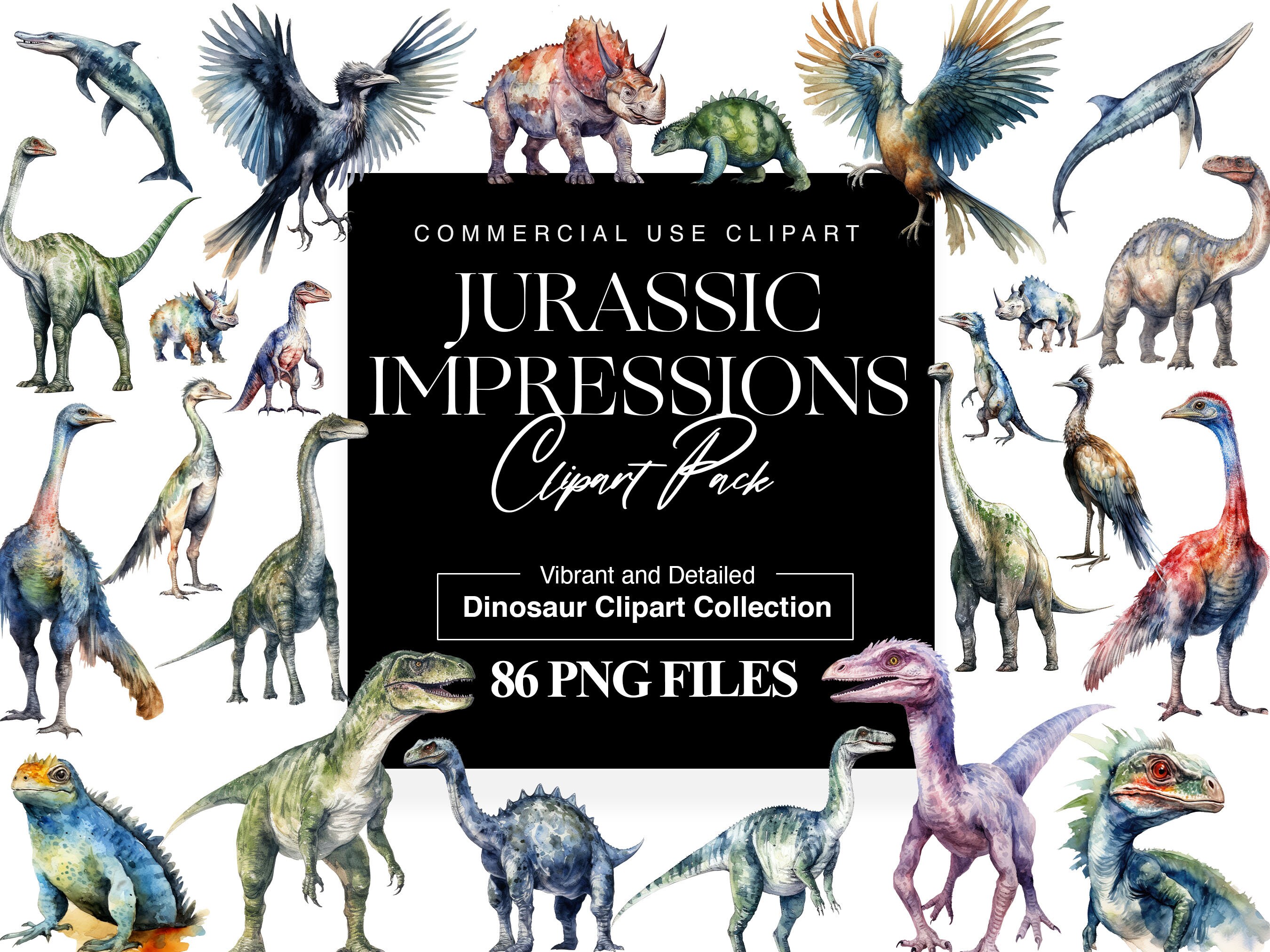 86 Dinosaur Watercolour Clipart Collection Jurassic Impressions ...