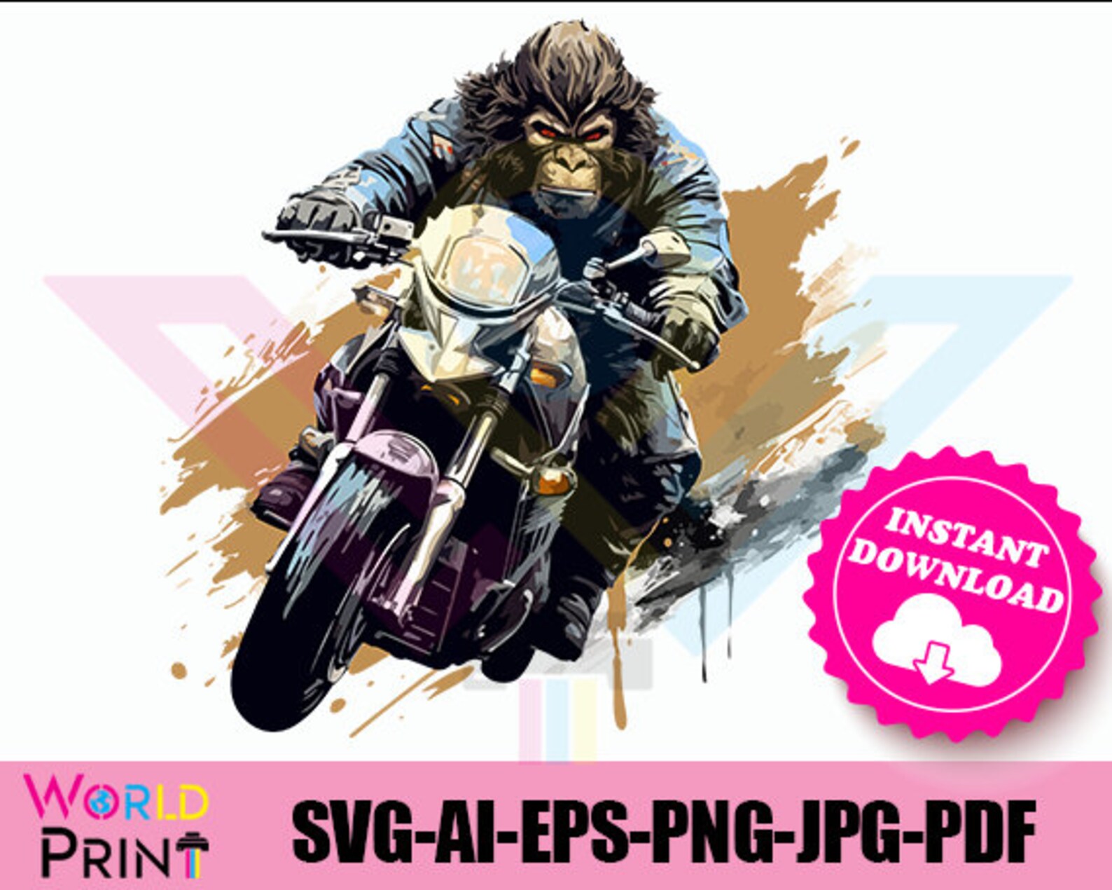 Gorilla Riding a Motorcycle R6 in a Watercolor Style Clipart- Svg, Jpg ...