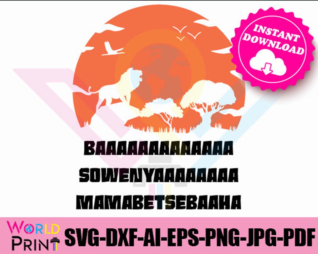 Lion, Tree and Birds Silhouette in the Savana Sunset Svg, Jpg, Png, Dxf ...
