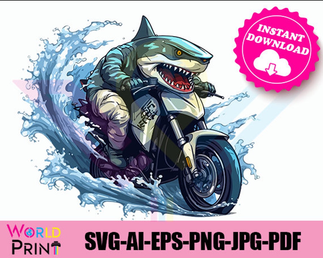 Shark Riding a Motorcycle R6 in a Watercolor Style Clipart- Svg, Jpg ...