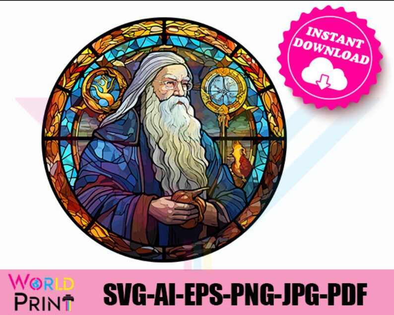 Old Headmaster in a Stained Glass Style Clipart Wizarding School ...