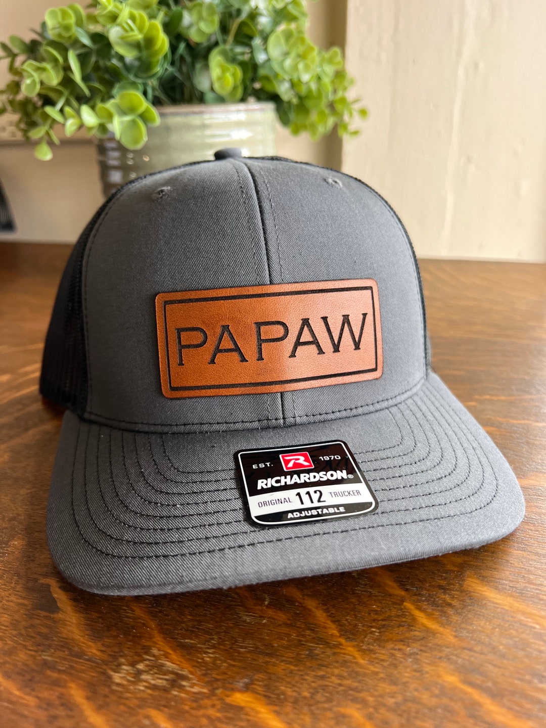 Papaw Fathers Day Hat for Dad. Richardson 112 Leather Patch Trucker Hat for Dad. Gift for Papaw ...